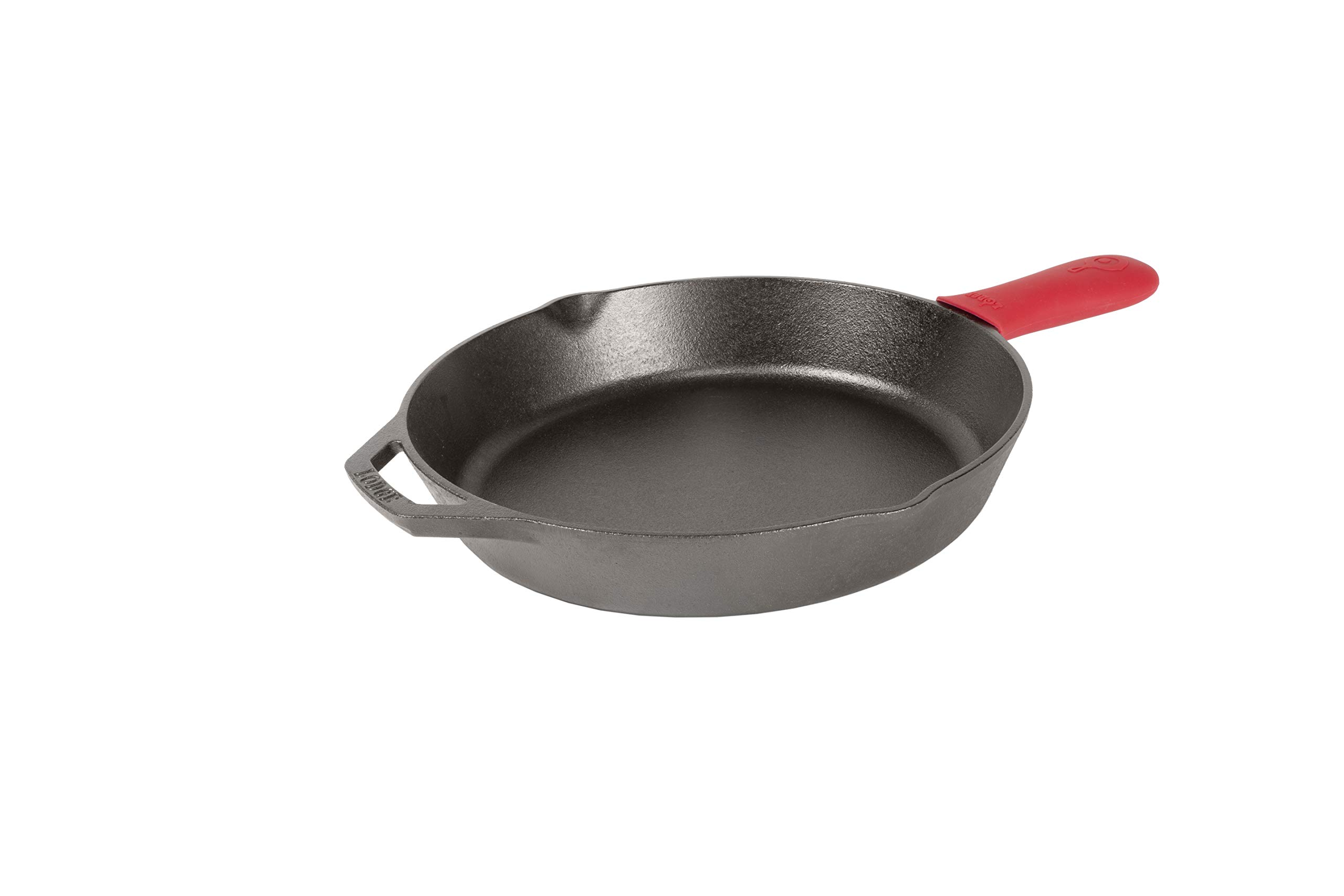 Lodge Cast Iron Skillet with Red Silicone Hot Handle Holder, 12-inch & Scrubbing pad, One, Red