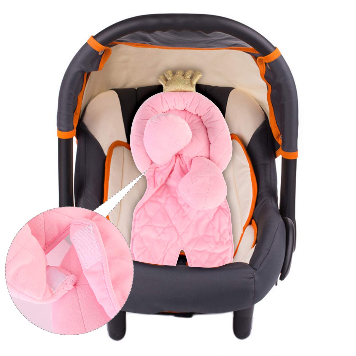 Infant Baby Head Support Pillow, Pink White Royal Princess, Toddler Breathable Head Neck and Body Support for Car Seats and Strollers