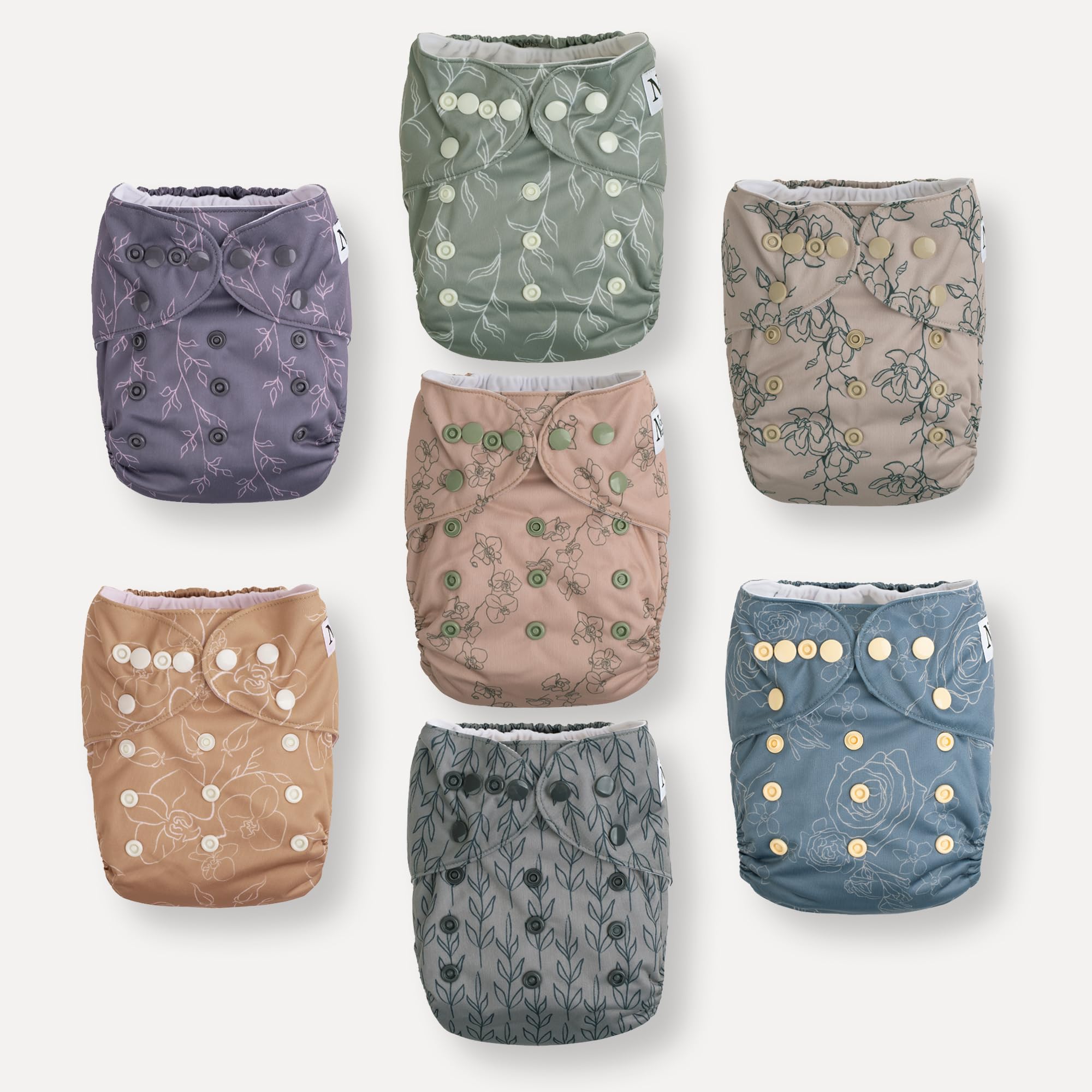 Nora's Nursery Cloth Diapers 7 Pack with 7 Inserts & 1 Wet Bag - Waterproof Cover, Washable, Reusable & One Size Adjustable Pocket Diapers for Newborns and Toddlers - Modern Blooms