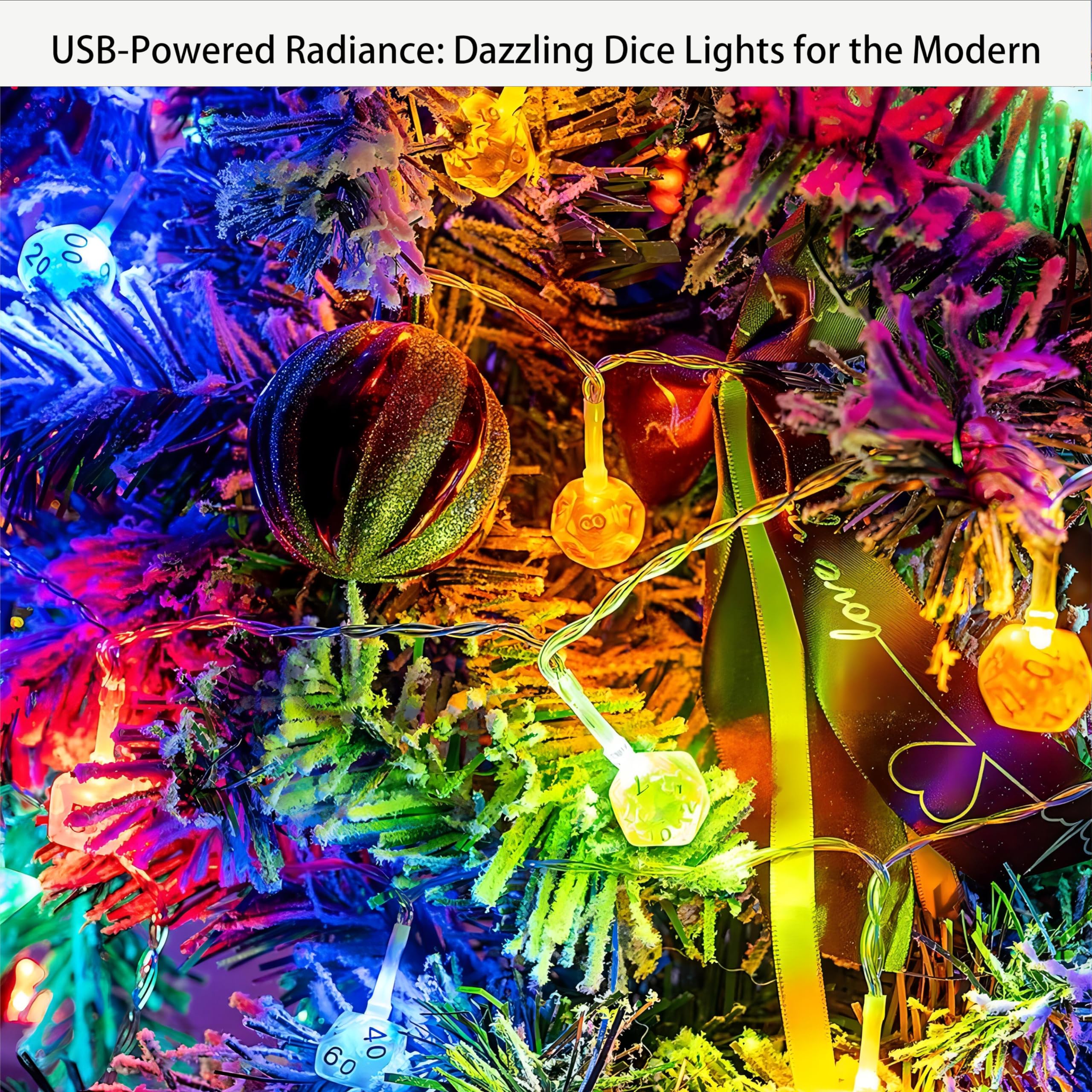 MillMB Decorative Multicolor String Lights with Unique Polyhedral Dice Design (40-Light with Dice)