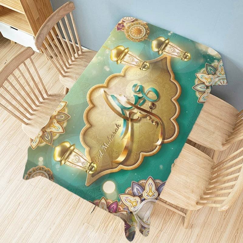 NUER Eid Mubarak Restaurant Decoration Tablecloth Ramadan Decor Tapestry Flower Islamic Art Rectangular Waterproof Table A13 140x210cm