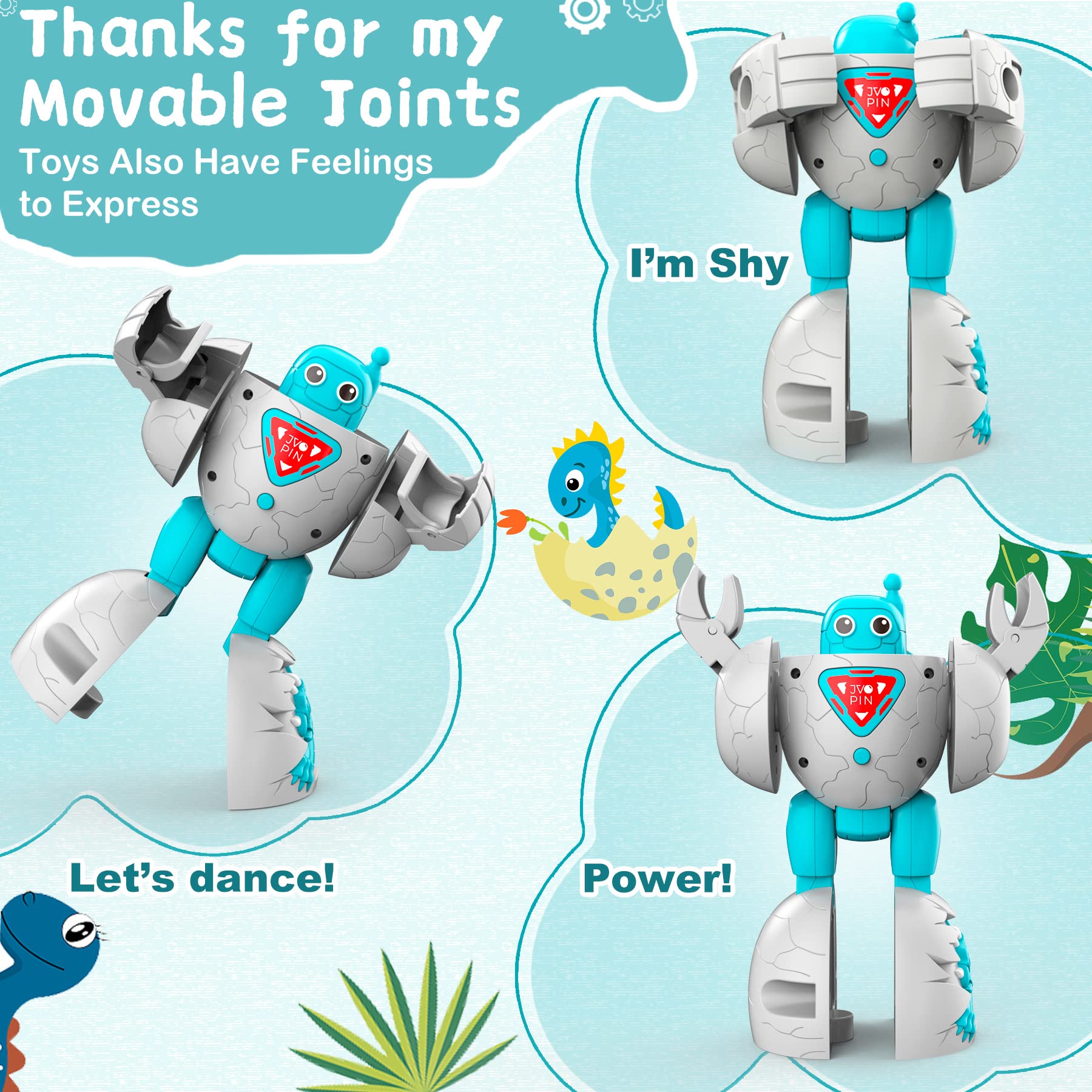JVOPIN 3+ Year Old Kids Toys - Take Apart Dinosaur Eggs Transform into Robot with Realistic Sound, STEM Educational Construction, Easter Gifts for Boys & Girls Ages 3-8