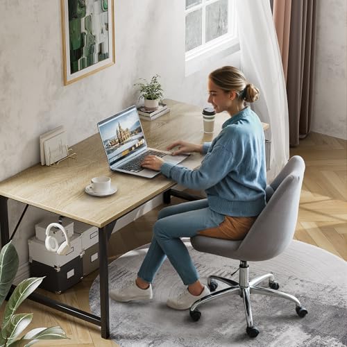 Shahoo 48 Inch Computer Desk, Wood Modern Simple PC Home Office Table with Storage Bag and Headphone Hook for Home, Office, Study, Writing, Oak