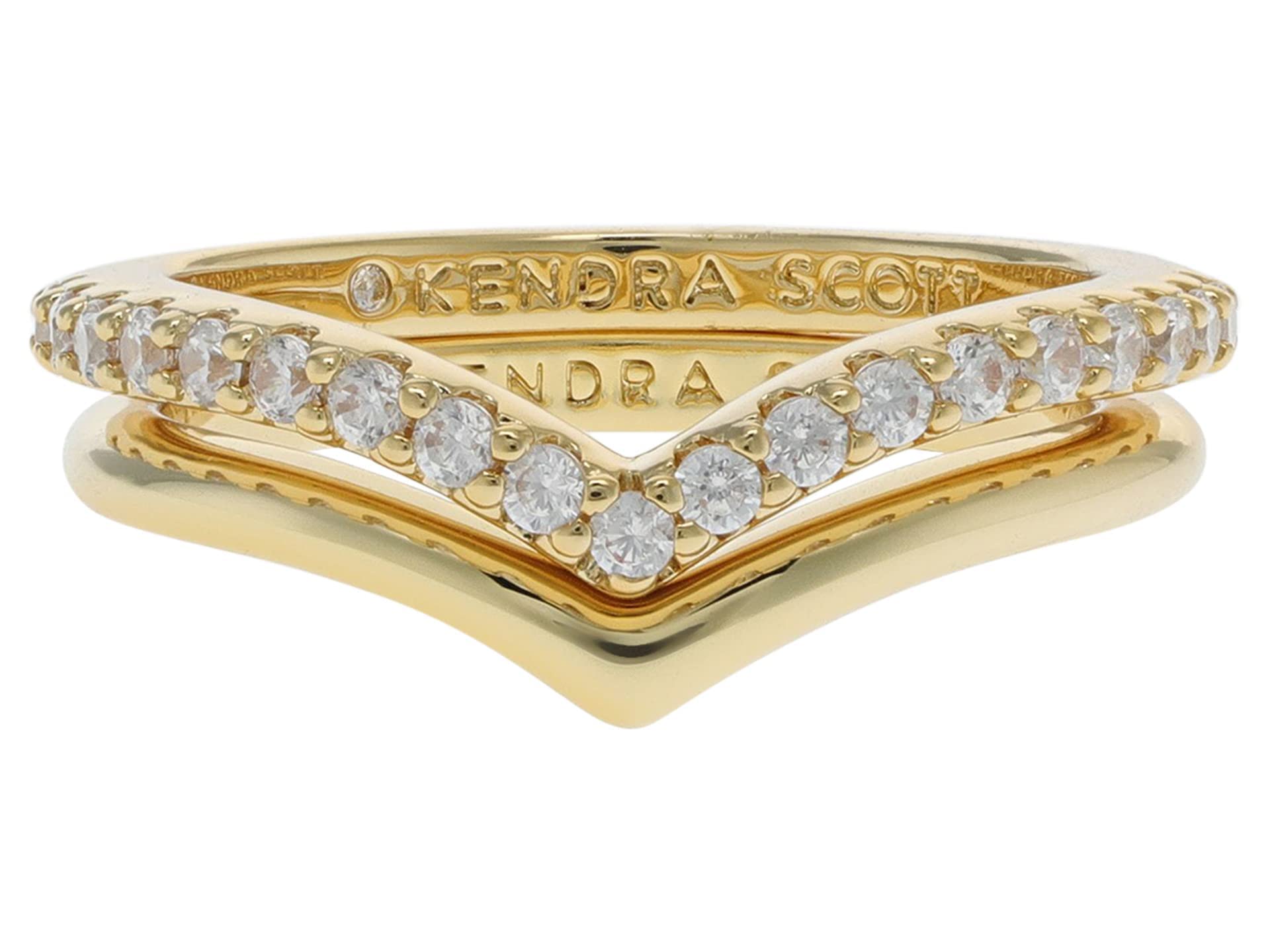 Kendra Scott Wishbone Cyrstal Ring Set Gold White Crystal 6