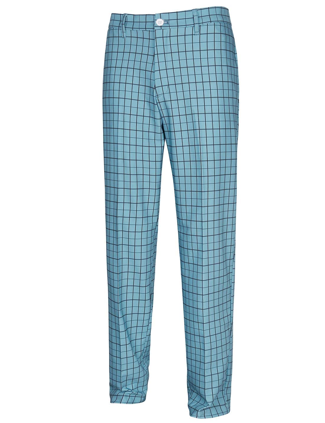 Lesmart Men's Golf Pants Stretch Relaxed Fit Lightweight Breathable Golf Pants with Pockets Light Blue Plaid 36W×32L