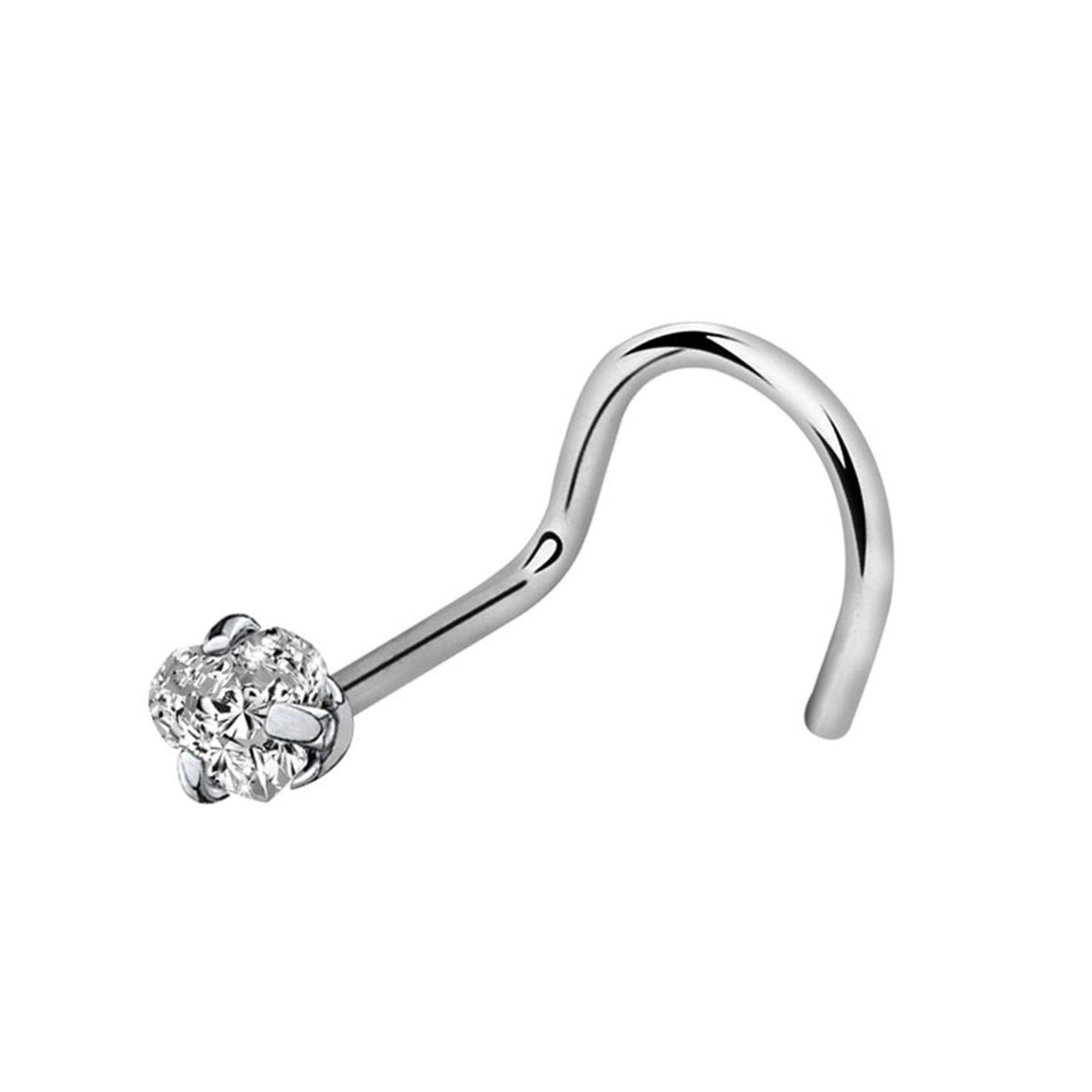 Journey Studio Nose Screw Studs Rings Set Simulated Crystal Cubic Zirconia Piercing Twist Screw Nose Ring for Women, Silver