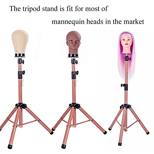 HAIREALM Wig Stand Adjustable Cosmetology Hairdressing Training Mannequin Head Tripod Stand for Hair Extensions Canvas Bald Wig Head SJJ-P