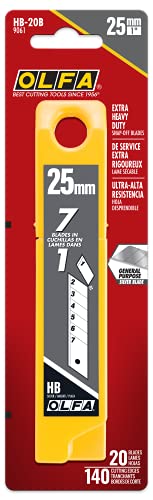OLFA 25mm Extra Heavy-Duty Snap Off Replacement Blades, 20 Blades (140 segments) HB-20B - Snap-Off Utility Knife Replacement Blades, Fits most 25mm Utility Knives