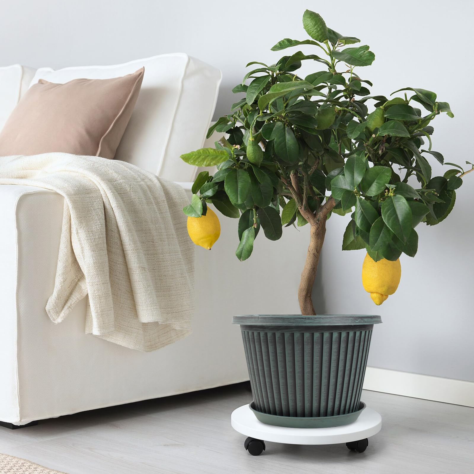 Myfeegoin Planter-Pots-for-Plants-Indoor-Outdoor, 3 Pack 10 Inch Plastic Flower Pots with Saucer & Drainage Holes, Modern Garden Planters for Planting Medium Large Plants,Decorative Resin Garden Pots