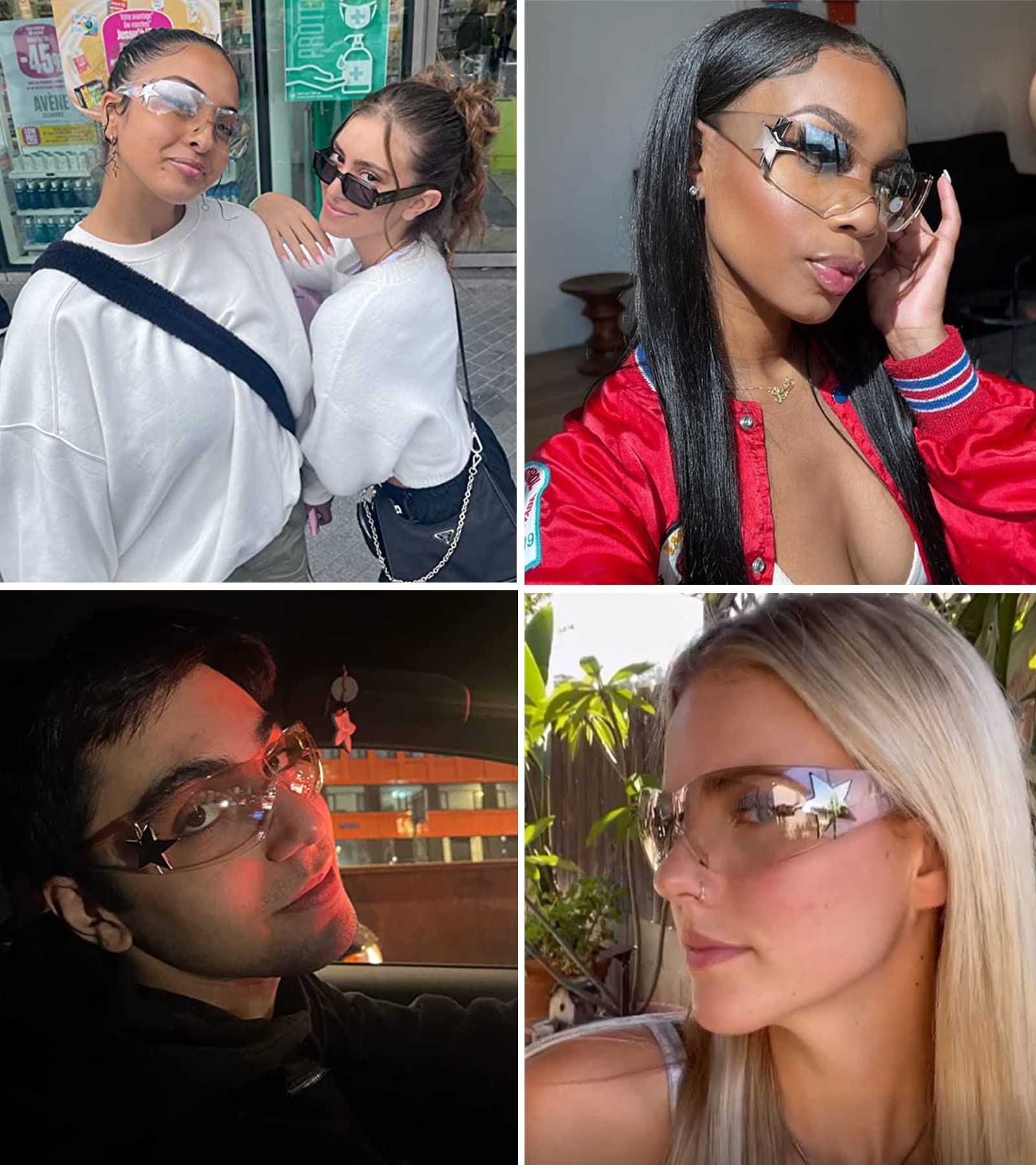 NULOOQ Rimless Y2K Sunglasses for Women Men β Trendy Star Shield Wrap Around Sunglasses Oversized Frameless Sun Glasses (Gradient Clear)