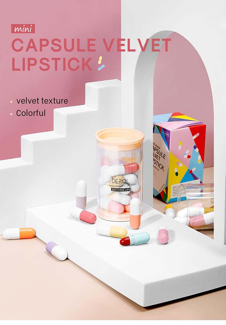 Kusslippe 16 Colors Mini Lipstick Set, Capsule Mini Lipsticks, Waterproof Long Lasting Mini Capsules Velvet Lipstick, Pill Shaped Lipstick (16PCS)