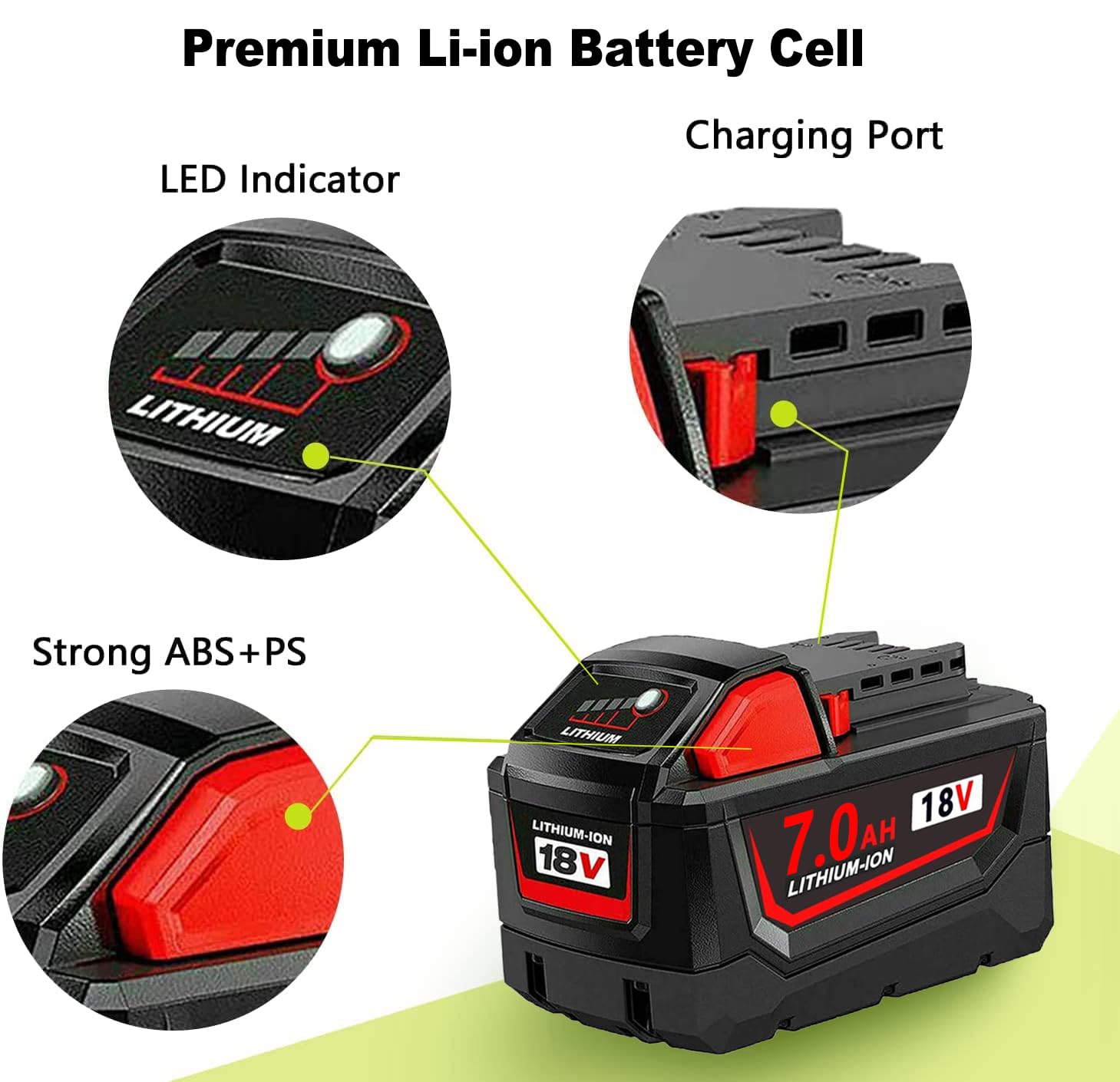 Kulatiom 2 Packs 18V 7000mAh Replacement Battery for Milw M-18 Battery Pack Compatible with Milw M-18 7.0Ah Lithium Battery 48-11-1890,48-11-1850, 48-11-1828, 48-11-1820,48-11-1815 Cordless Tools
