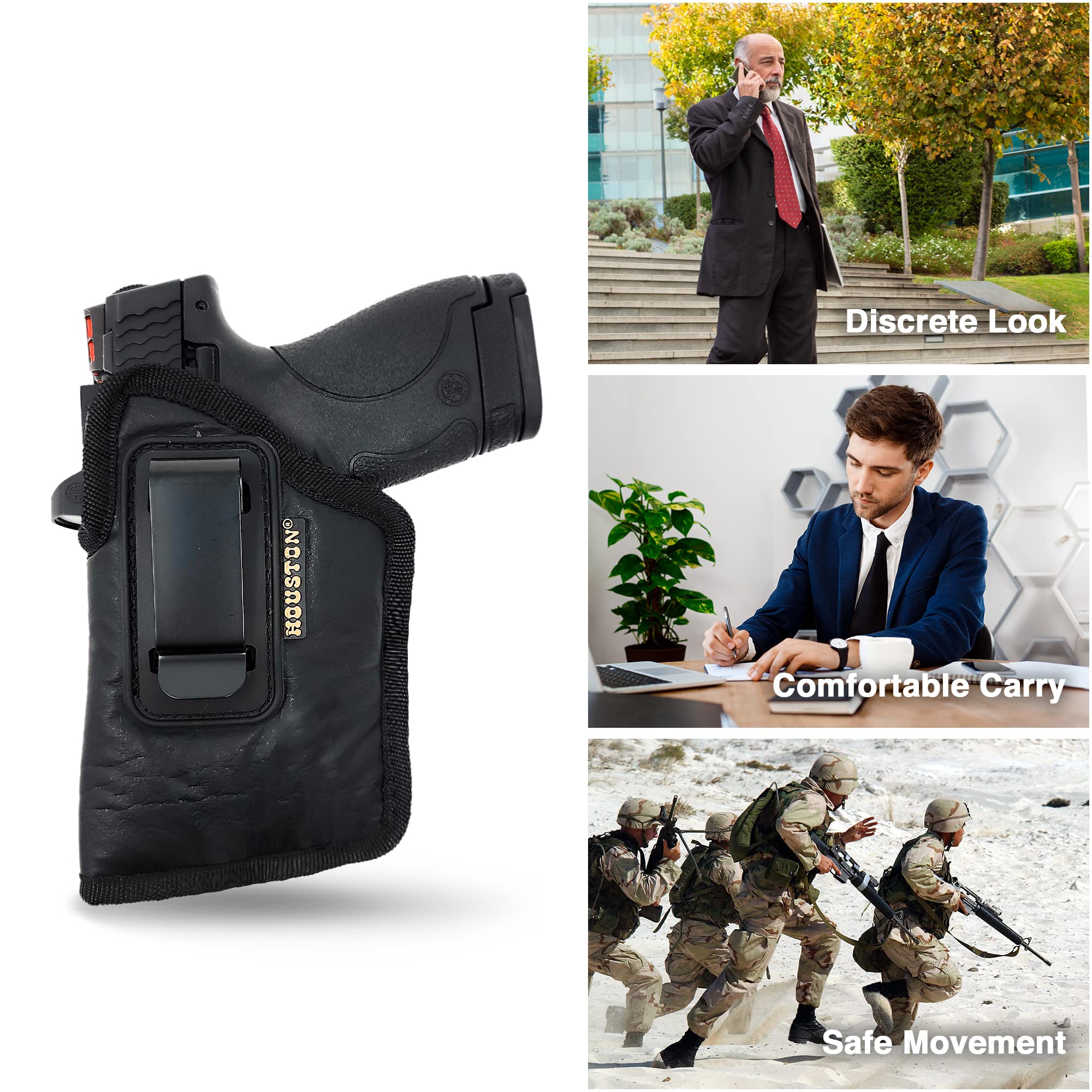 Houston Gun Holsters IWB Optical Gun Holster by Houston Eco Leather Concealed Carry Soft Material Black CHPO-57GL-LH CHPO-57GL-LH