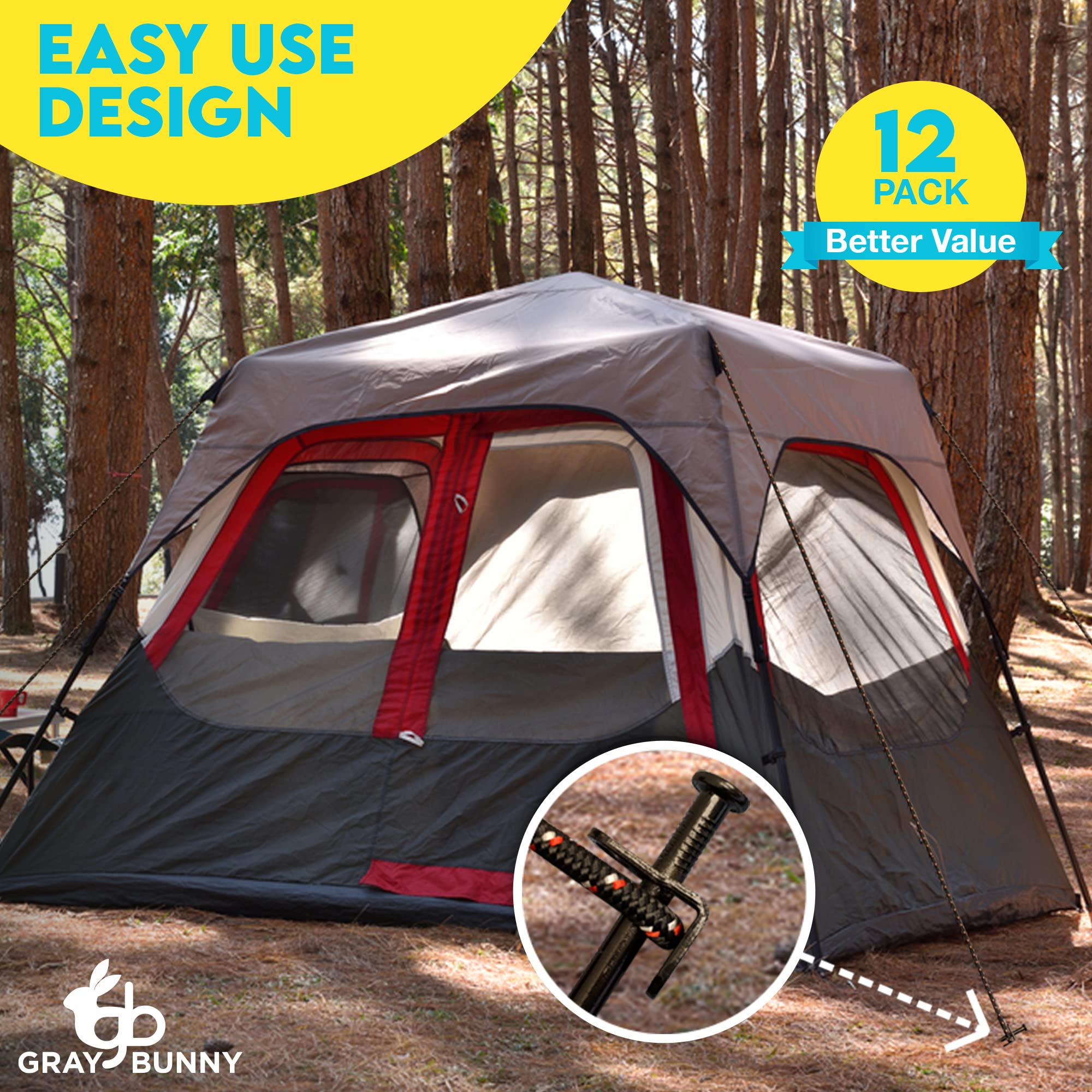 Heavy Duty Iron Tent Stakes, Set of 12, 12 in Long, Solid Steel Tent Stakes for Nailing Large Tents, Canopies, Tarps, For Camping, Hiking, Backpacking