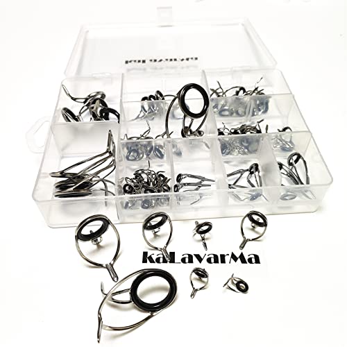 Kalavarma Fishing Rod Repair Kit Mixed Size Double Leg Ceramics Stainless Steel Guide Casting Rod Guides 65pcs (White, A)