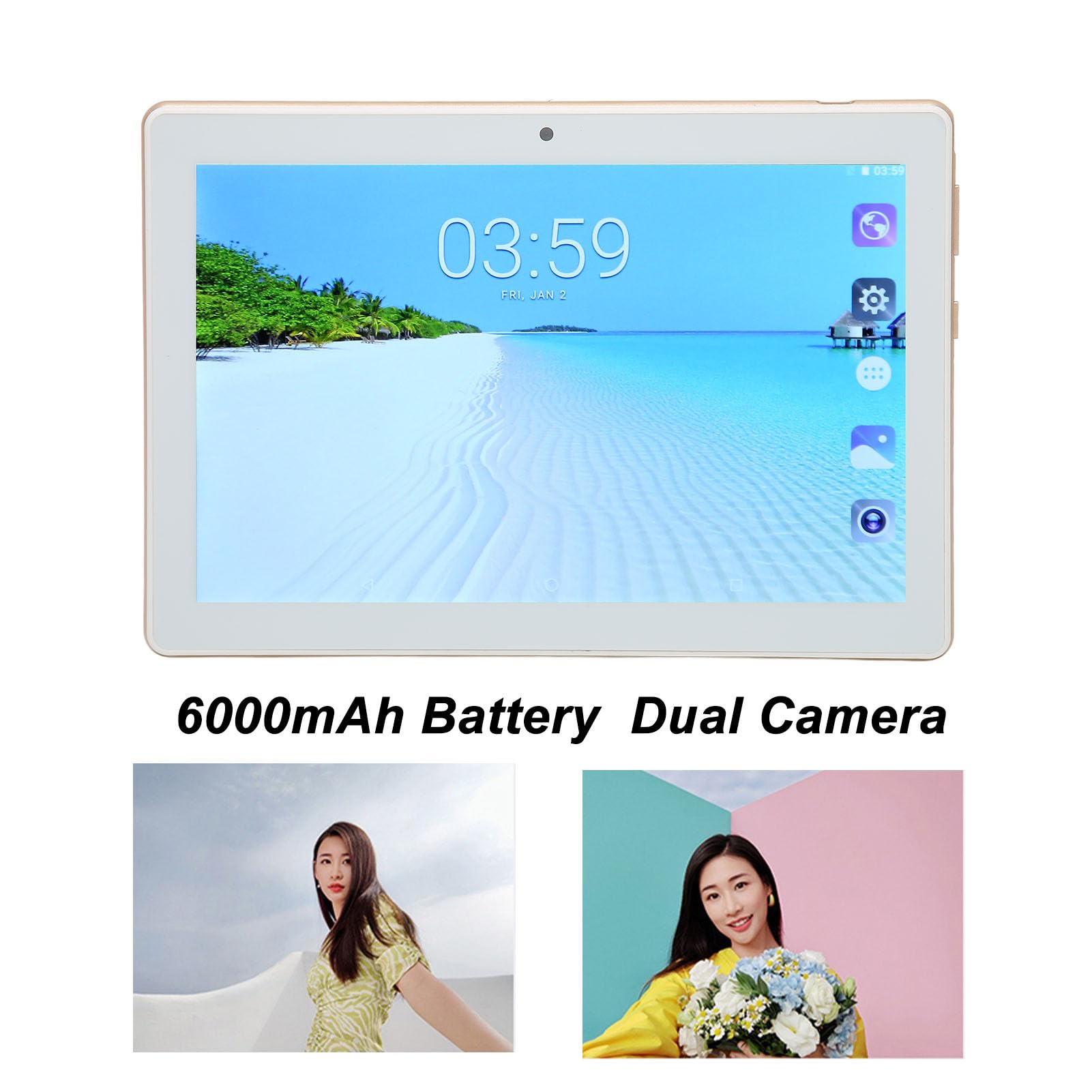 ICRPSTU Office Tablet, 4G LTE 5G WiFi 3 Card Slots 8 Inch FHD Tablet PC US Plug 100β240V for Travel (Gold)