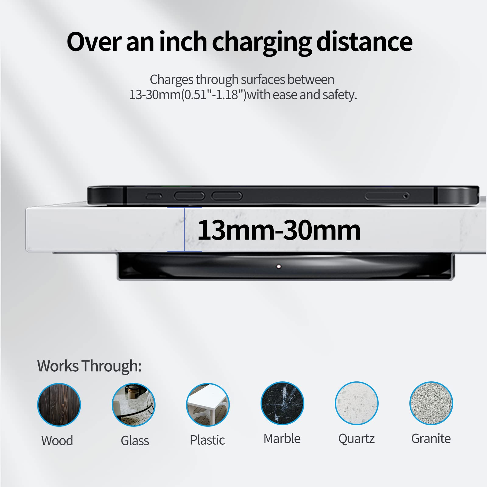 KPON Invisible Wireless Charger, Hidden Long Distance Charger, Under Desk 10W Furniture Charging Pad for iPhone 14/14 Plus/14 Pro/14 Pro max/13 Series/Wireless Phones