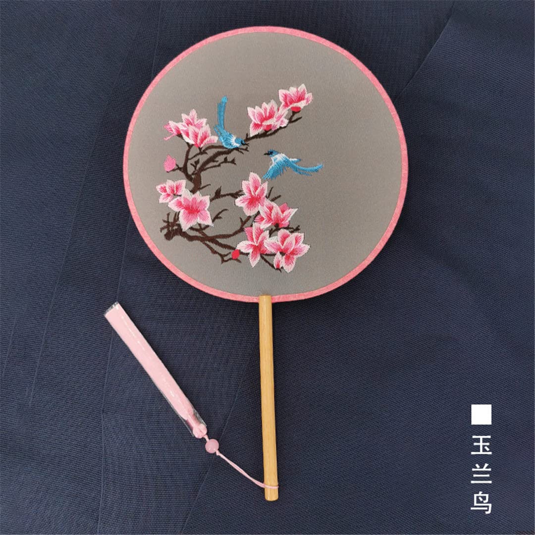 Lmtossey 1PC Women Dancing Embroidery Flower Handheld Fan Vintage Translucent Chinese Style Round Silk Fans New #A