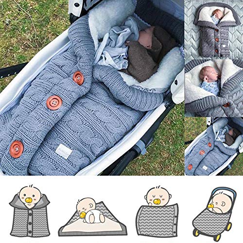 insular Warm Baby Sleeping Bag Envelope Winter Kid Sleepsack Footmuff Stroller Knitted Sleep Sack Newborn Knit Wool Swaddling Blanket (Pink)