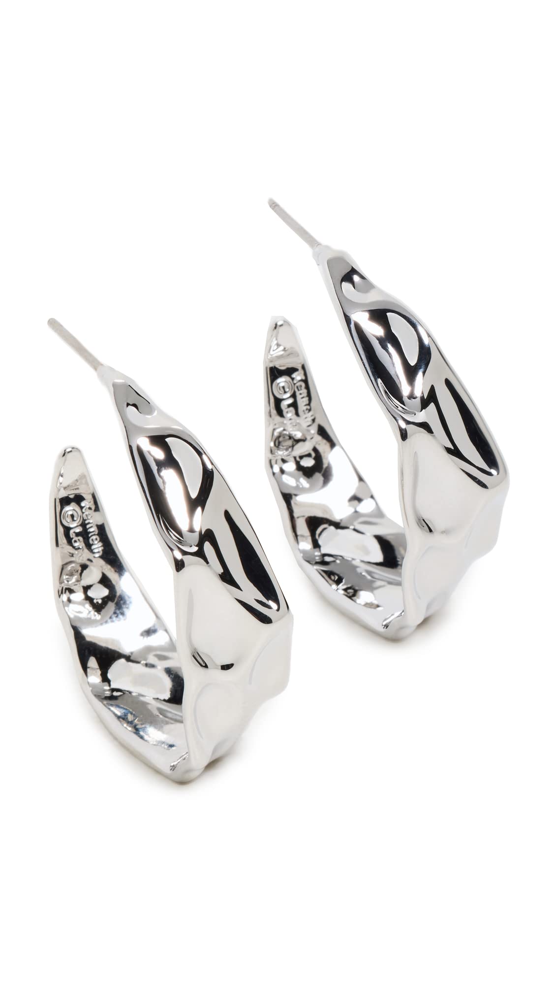 Kenneth Jay Lane Women's Polished Silver Textured Hoop Earrings, Polished Silver, One Size