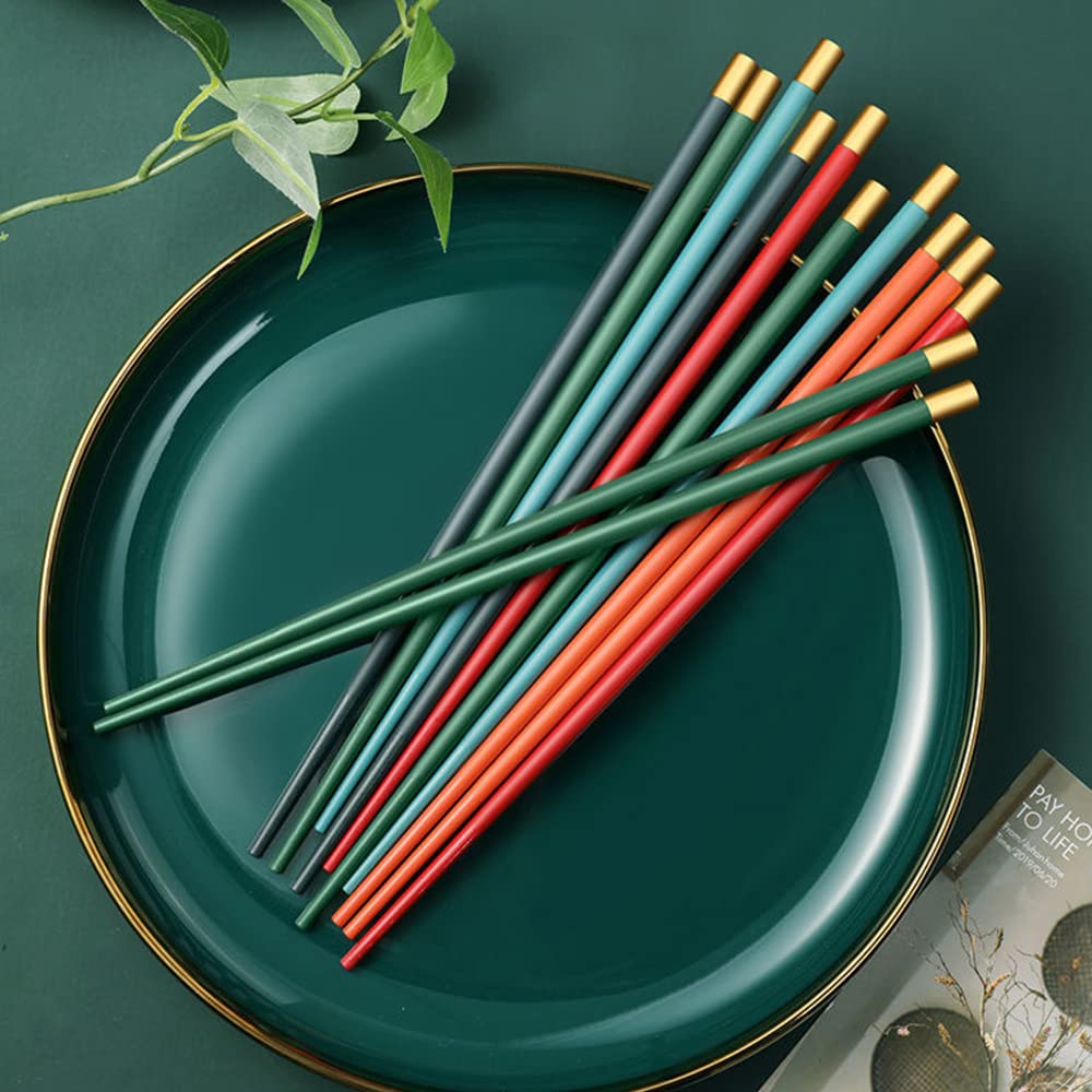 Limoer Reusable Chopsticks Non-Slip Chop Sticks Set Fiberglass Chinese Japanese Style, 5 Pairs Different colors 9.8 Inch, Multicolor (CP0001-9.8)