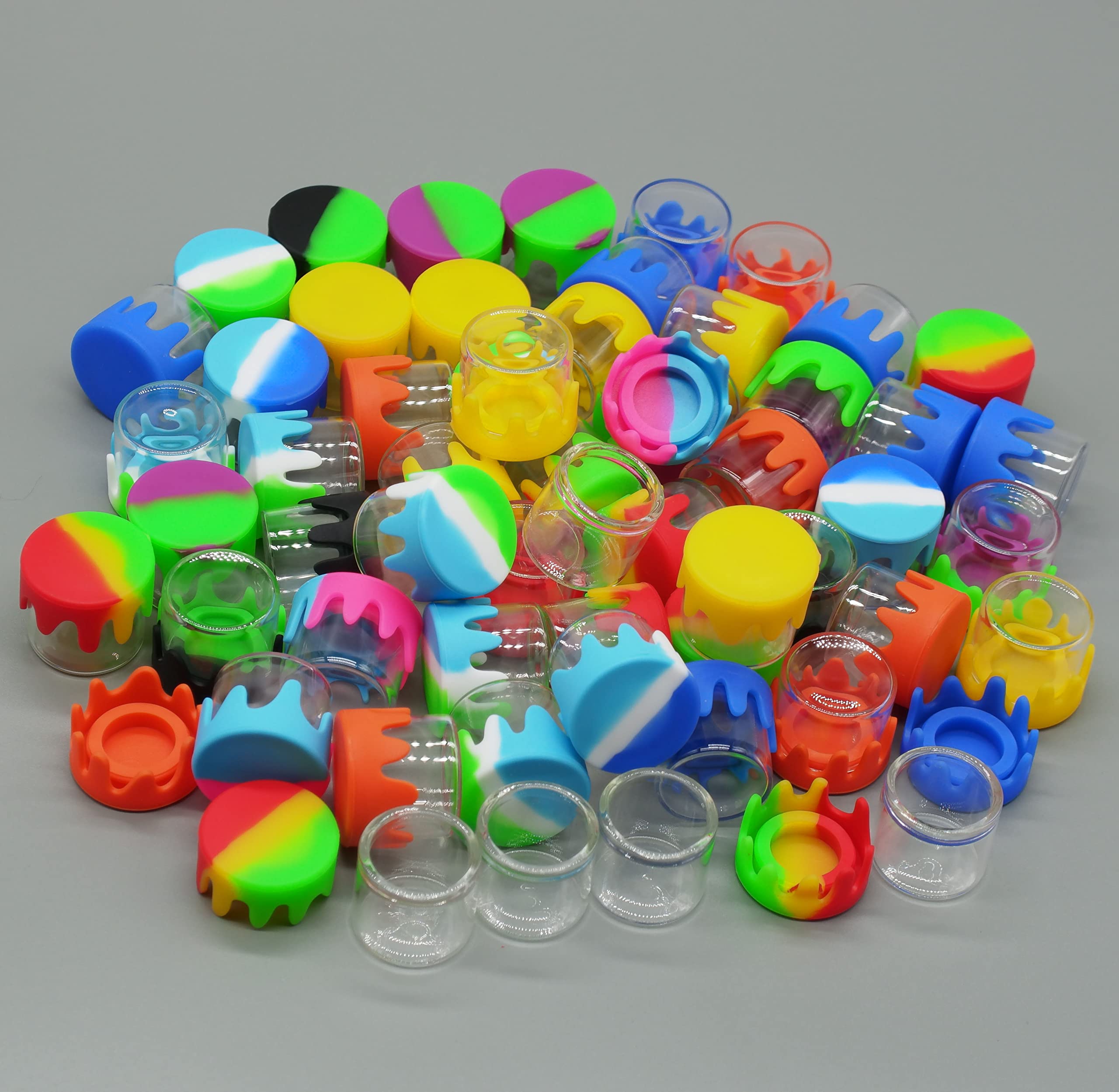 KUVIS 6ml Silicone Wax Glass Container Airtight Concentrate Jar with Silicone Lid Multi Use (10)