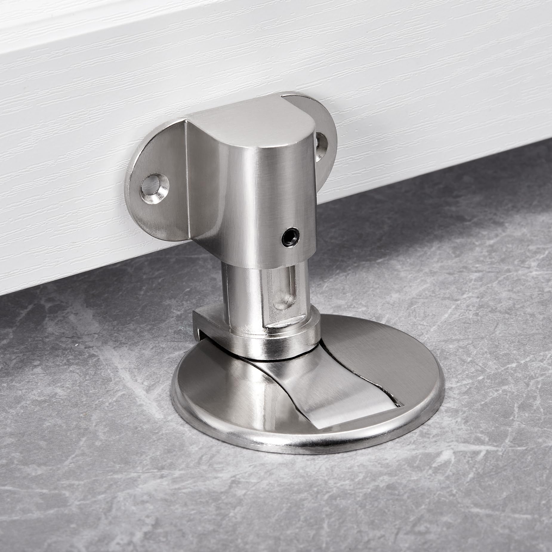 INIRET Silvery Floor Mount Door Stopper,Height-Adjustable Invisible Magnetic Door Stop,Door Catch/Stopper for Bottom of Door,Hold Your Door Open,with Adhesive No Drilling,for Home Office Bedroom