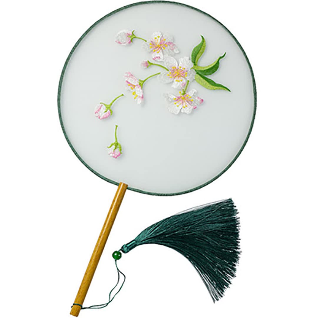Lmtossey Traditional Chinese Double-Sided Pattern Hand Held Circular Fan, China Han Ancient Dance Hanfu Cheongsam Embroidery Round Fan