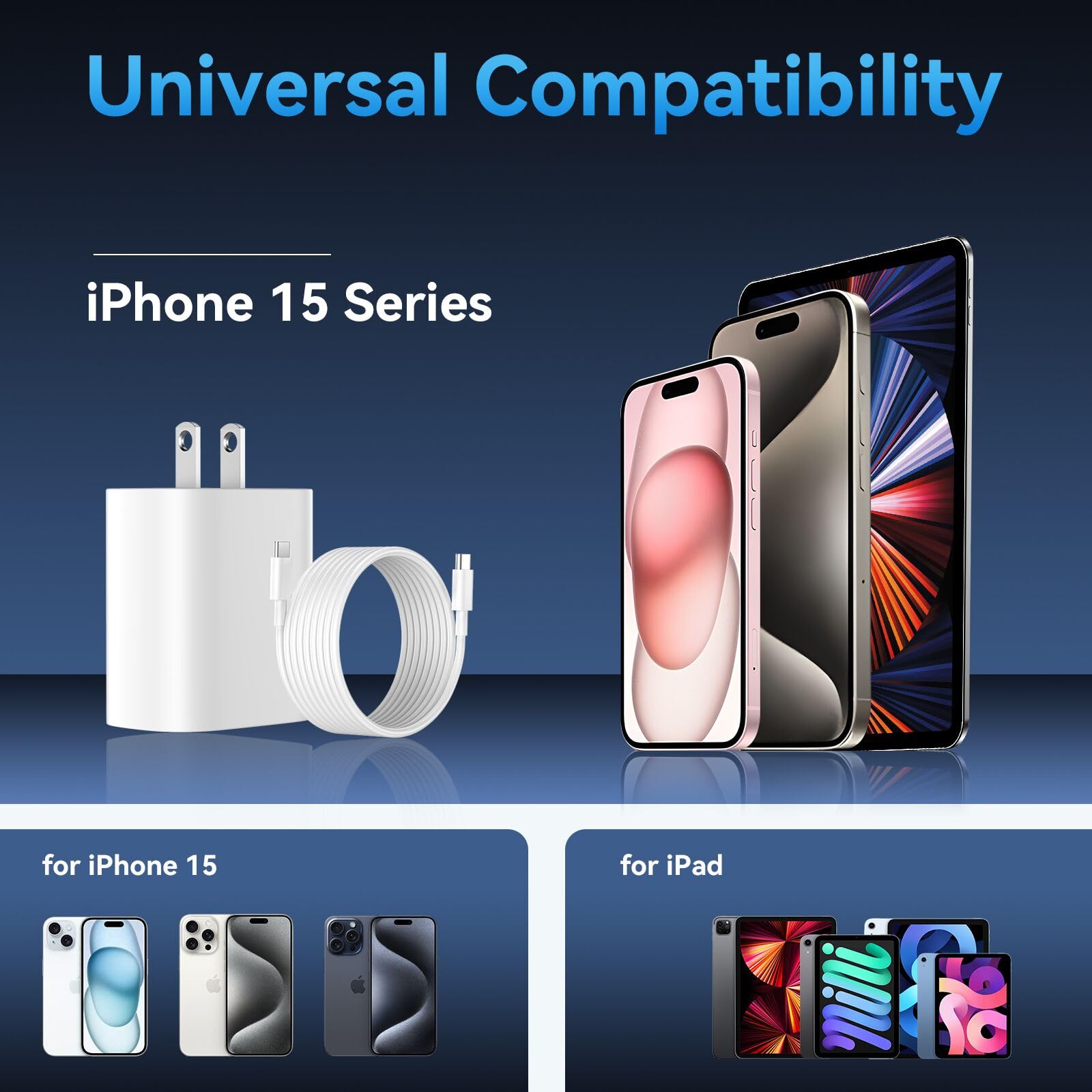 iPhone 15/15 Pro Max Charger Fast Charging,20W USB C Fast Charger Block iPhone 15 Charger Cord 10FT Long USB C to C Charging Cable for iPhone 15 Pro Max/15 Pro/15/15 Plus,iPad Pro 12.9"/11",iPad Air
