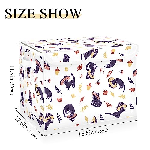 Krafig Foldable Storage Box Large Cube Organizer Bins Black Cat Containers Baskets with Lids Handles for Closet Organization, Shelves, Clothes, Toys