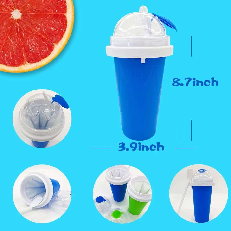 Klums Kitchen Slushy Maker Cup, Quick Frozen Magic Cup, Smoothies Cooling, Double Layer Squeeze Slushy Maker, TikTok Homemade Milk Shake Ice Cream Maker, DIY it for Children and Family (Blue)