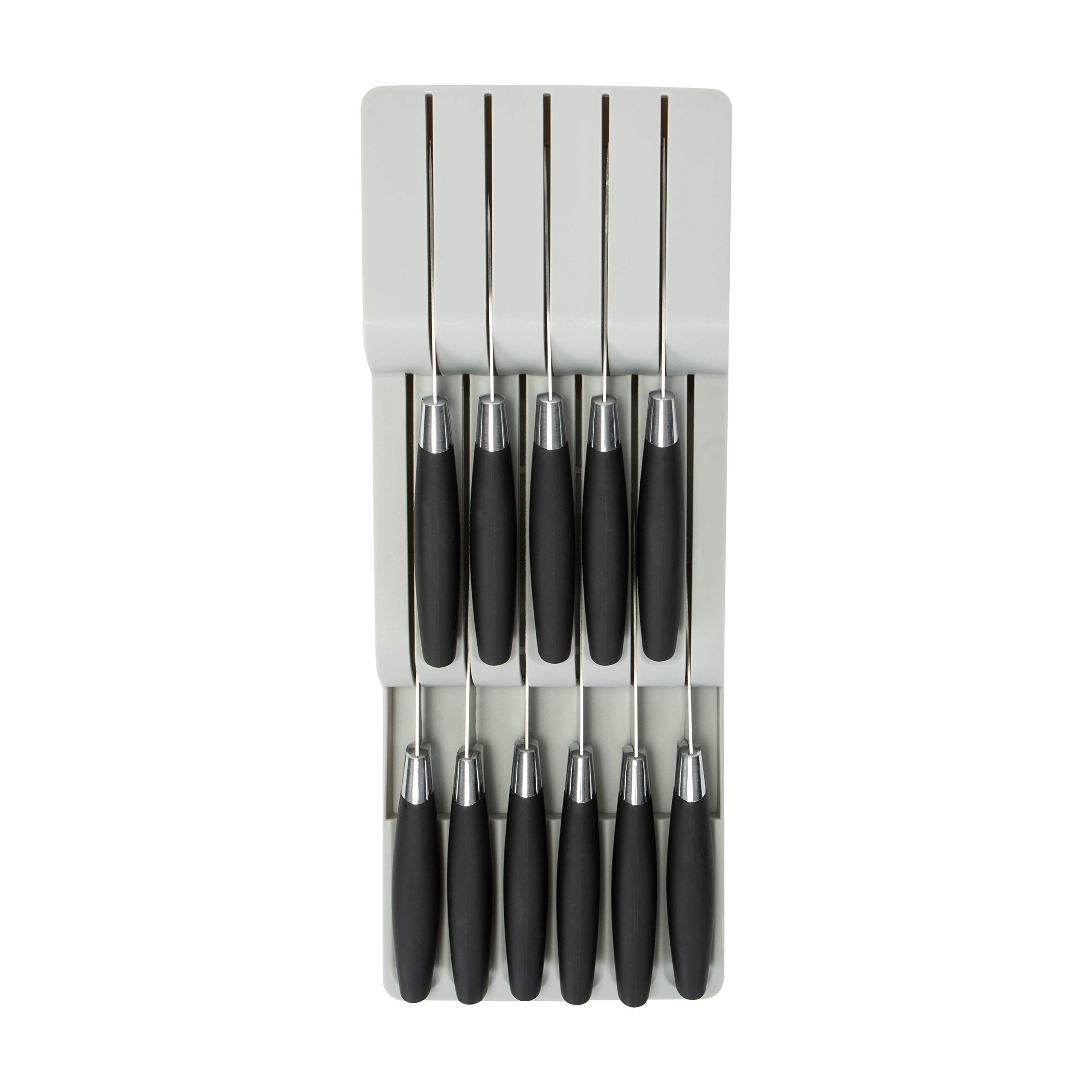 Kitchen Details 2 Tier Knife Drawer Organizer | Holds 11 Knives | Utensil Holder | Knife Block | Storage & Organization | Space Saver | Grey