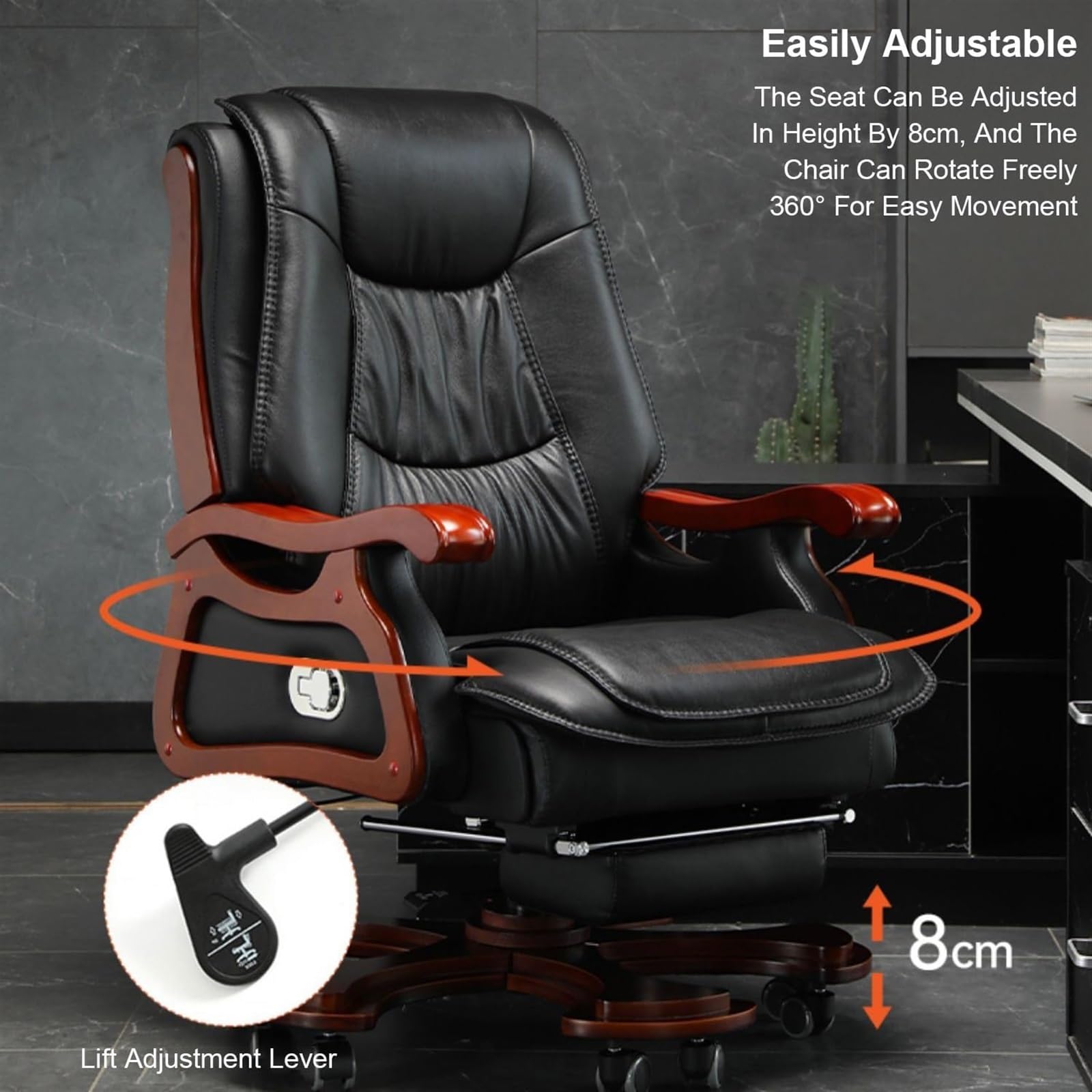 SoOSSN Office Chair, Ergonomic Computer Chair with Heavy Duty Casters Adjustable Back and Retractable Footrest(Black)