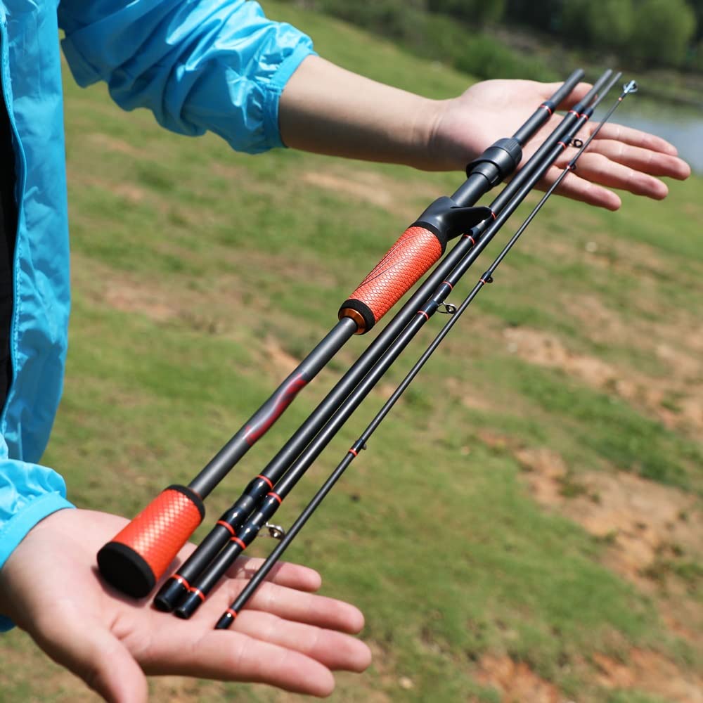 LIRUXUN Portable 4 Section Fishing Rod1.8m-2.4m Light Carbon Fiber Rubber Handle Spinning Casting Carp Rod ( Color : D , Size : 2.4 m )