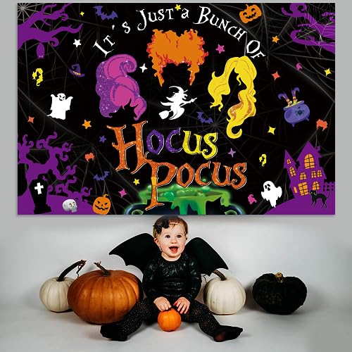 Hocus Pocus Backdrop Banner, Halloween Hocus Pocus Party Decorations, 7x5ft Halloween Witch Theme Backdrop for Hocus Pocus Party Supplies
