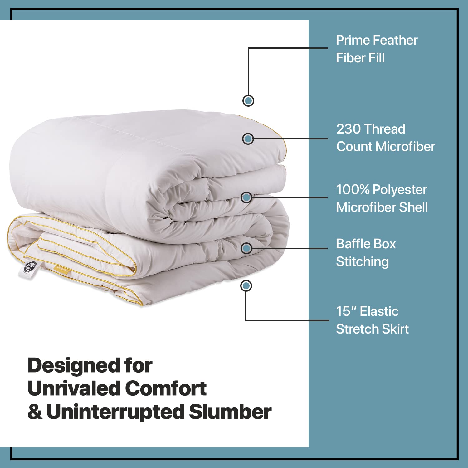 Simmons Feather Bed Full Mattress Topper with 230TC Microfiber Shell - Skin Friendly Prime Feather Fiber Baffle Box Mattress Topper with 15β Skirt for Full Size Bed - Plush Mattress Pad, 54βx75