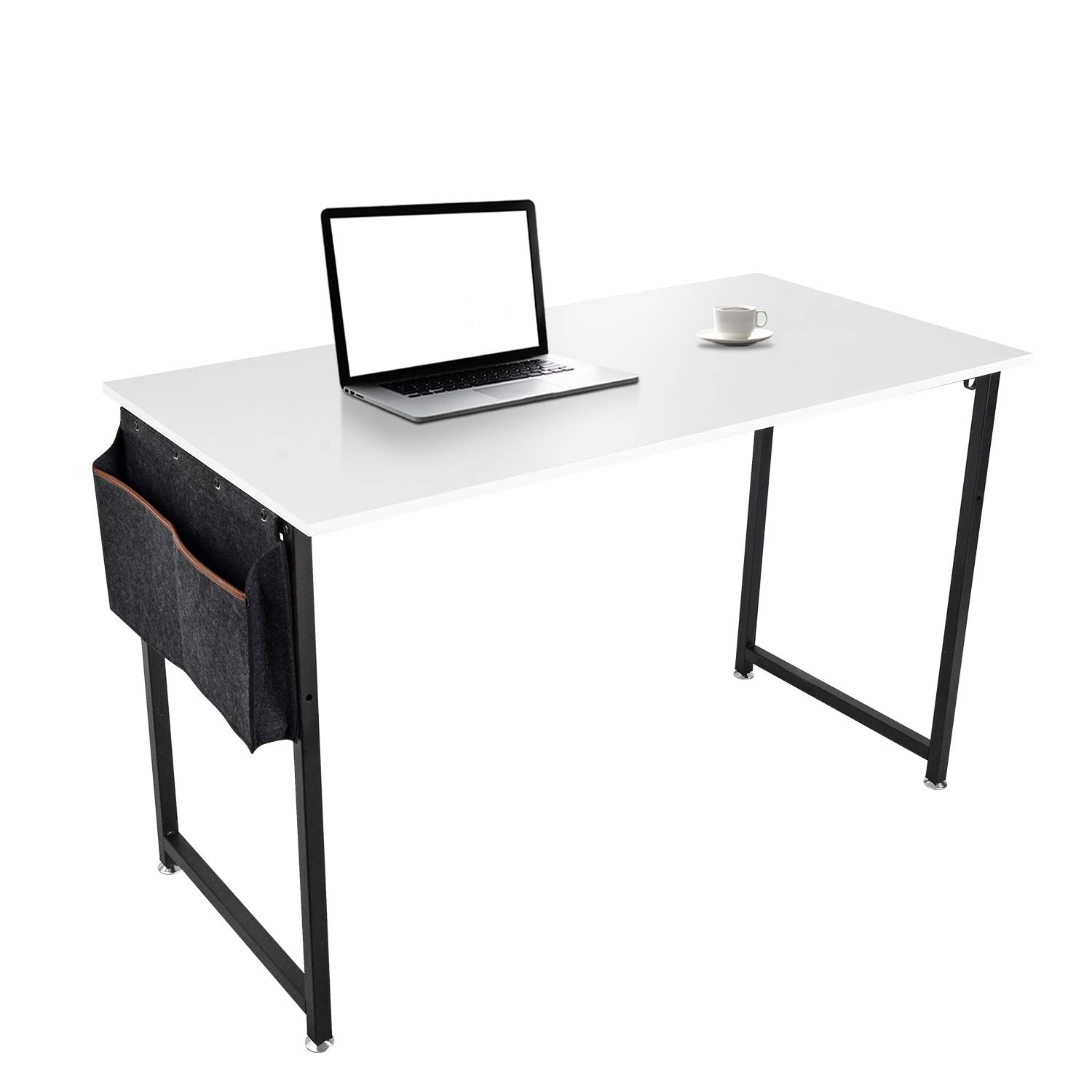 iPEGTOP 39.4" Small Computer Desk with Headphone Hook Storage Bag, Simple Writing Table for Home Office Students, Sturdy PC Laptop Desk, Black Metal Frame Industrial, White