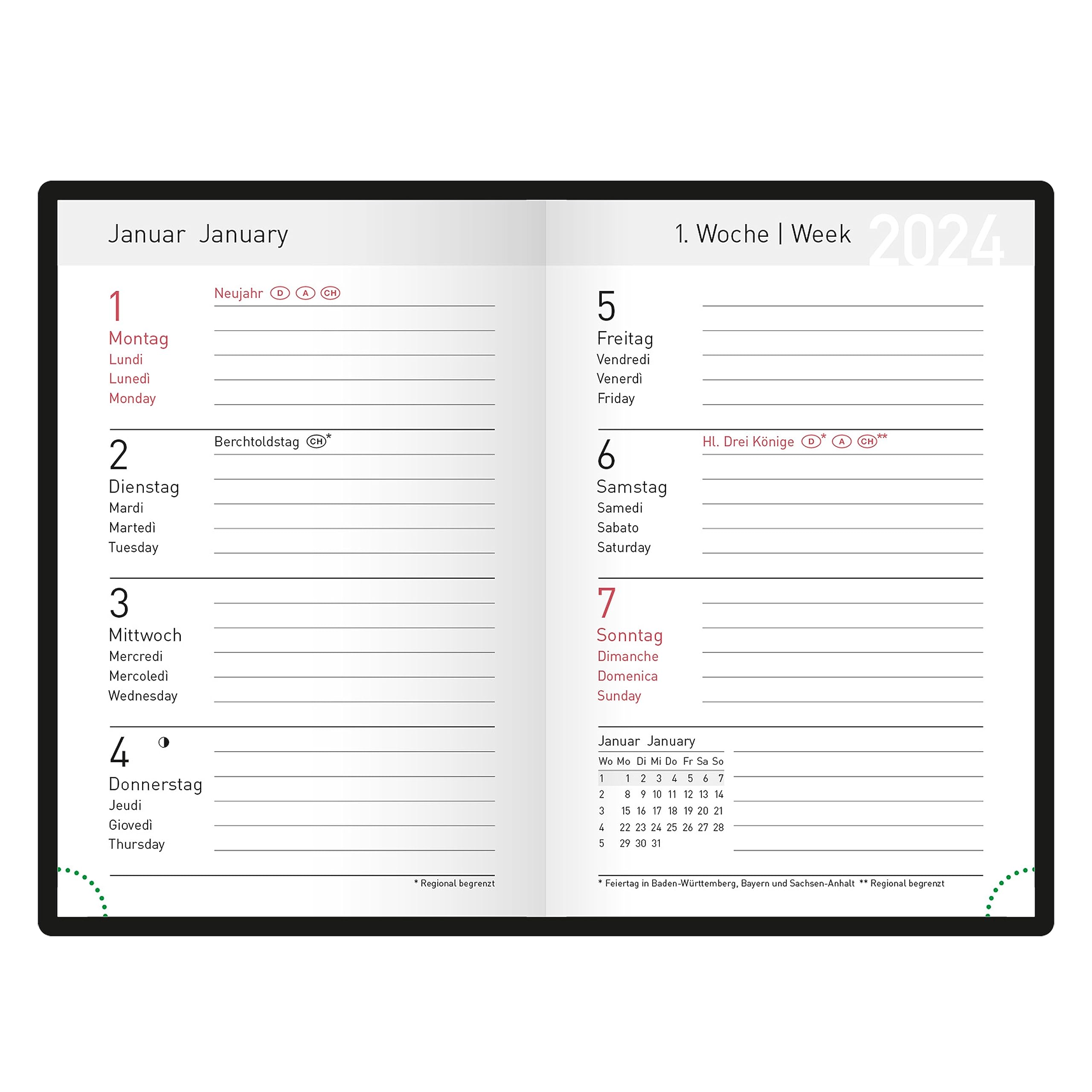Idena 11041 Pocket Diary 2024, DIN A7, Black, 168 Pages, Diary, Weekly Planner