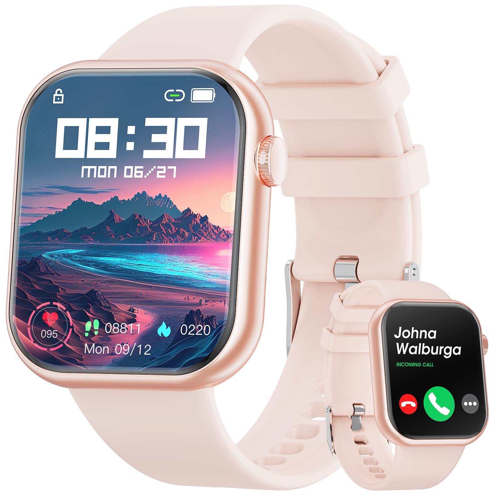 mingwear Smart Watch for Women Bluetooth Call (Answer/Make Call), 1.83" Full Touch Screen Smartwatch Fitness Watches with Heart Rate Sleep Monitor,Sports Modes,Activity Tracker for Android iOS(Pink)…