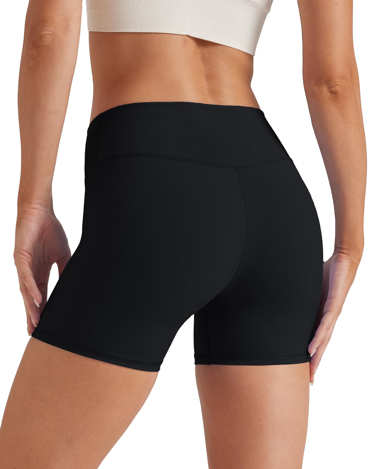 keriffe Womens Crossover Biker Shorts 5" 10" High Waisted Yoga Workout Athletic Running Spandex Shorts