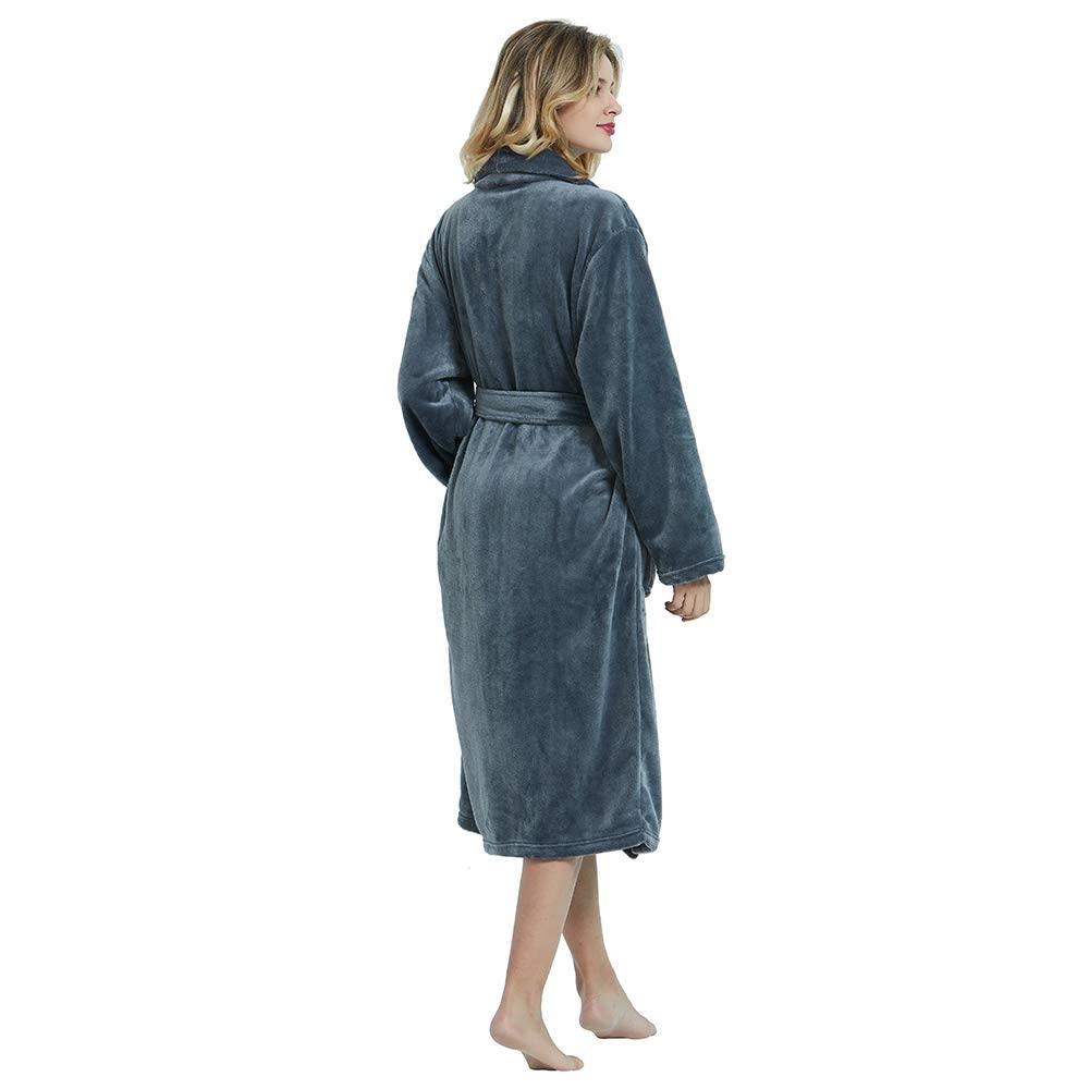 HEARTNICE Womens Fleece Robes, Soft Plush Long Bathrobe, Thick Kimono Robes for Womens, Warm House Coat (Dark Gray, 2XL/3XL)