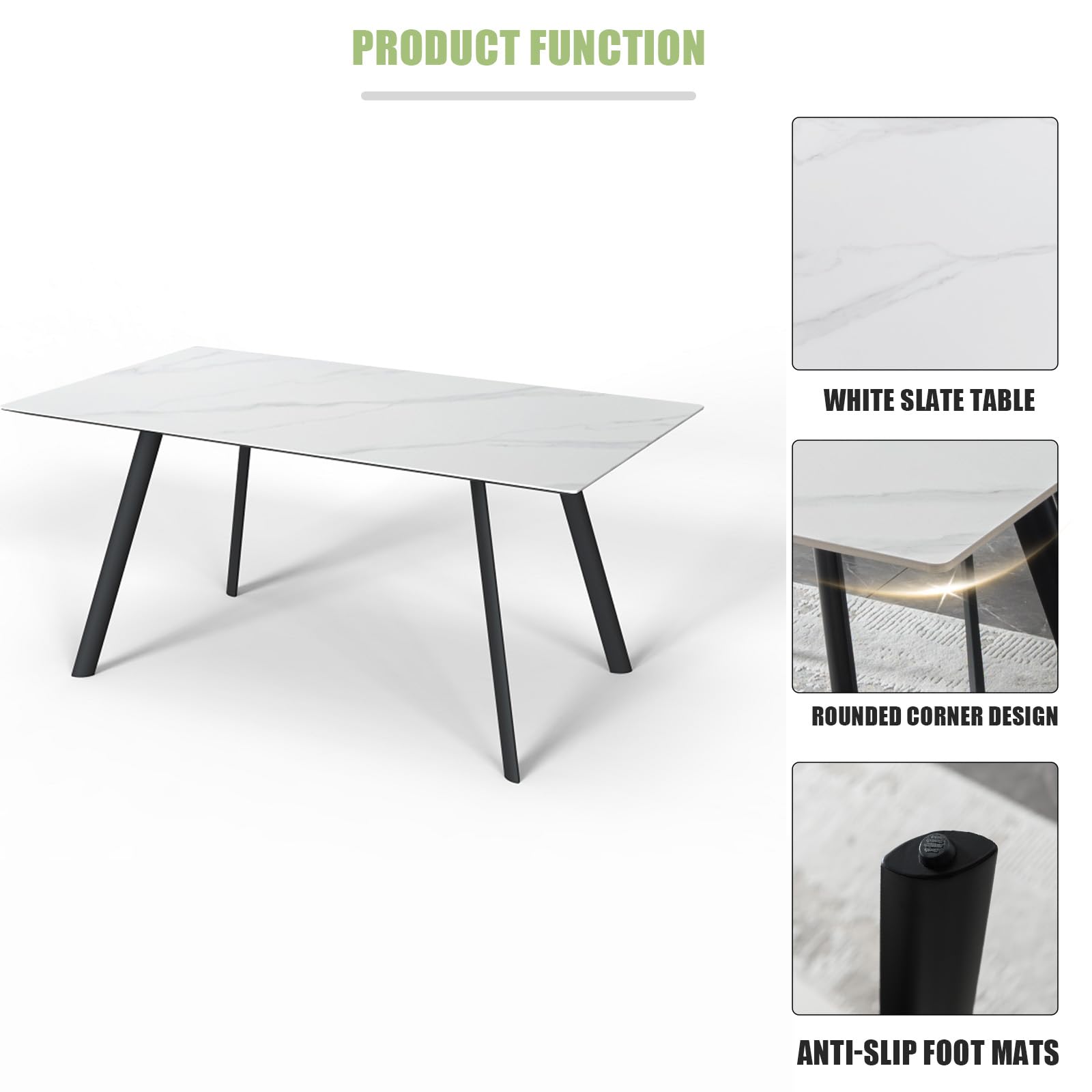 HIPIHOM Modern Dining Table Set for 4, Rectangular White Dining Sintered Stone Table and Chairs Set 4 for Home, Kitchen, Living Room, Dining Room (Table+4 Off-white Chairs)