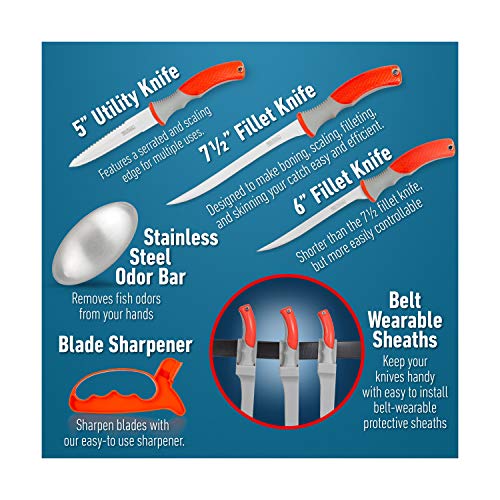 Maxam Wild Fish 6 Piece Fish Fillet Knife Set, Multipurpose Set Ideal for Cleaning Fish and Many Other Kitchen Tasks