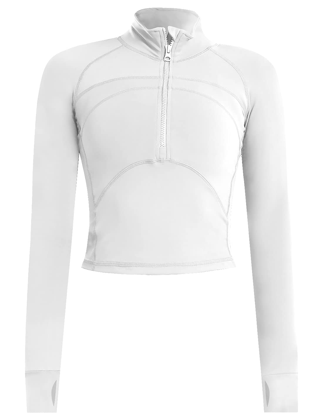 Locachy Women's Slim Fit Half Zip Workout Yoga Jacket Athletic Running Track Tops with Thumb Holes White Medium