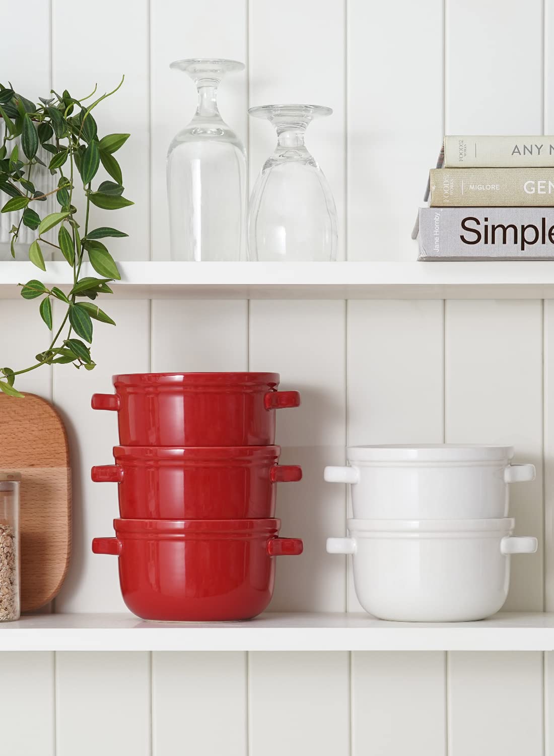 LE TAUCI Pasta Bowls 45 Oz+ Soup Bowls with Handles 28 Oz, Red