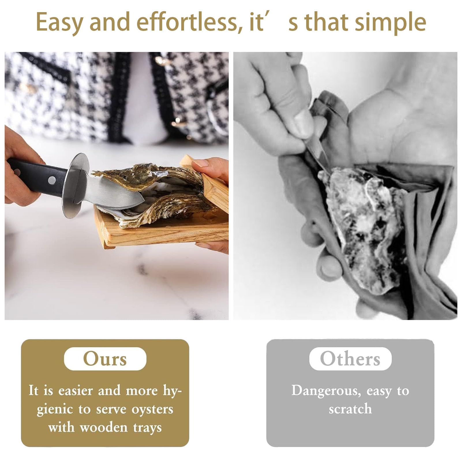 Oyster Opener Clamp, Oyster Shelling Holder Wood, Ergonomic Hand Guard Oyster Shelling Tool, Portable Seafood Tools Suitable for Parties, Picnics