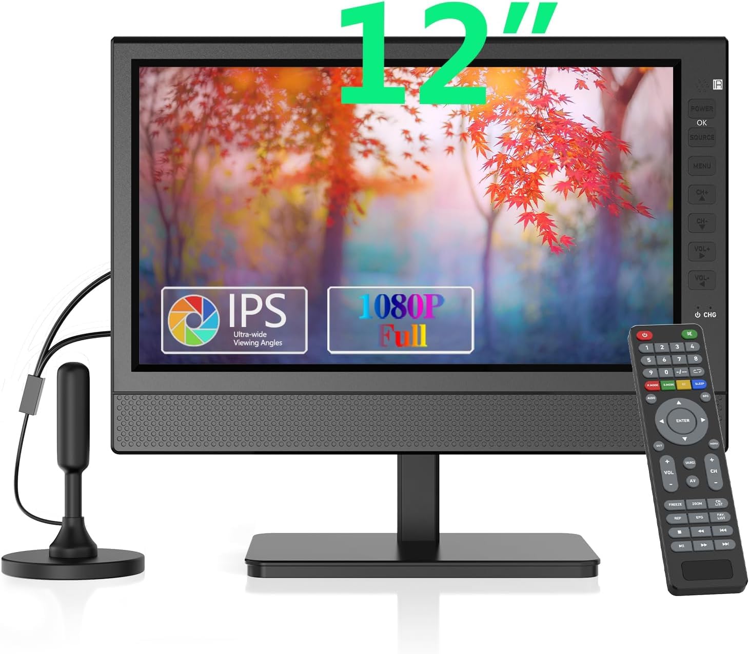 Jexiop 10.1inch Portable TV,IPS 720P Screen TV with Antenna and Digital ATSC Tuner,HDMI USB Port,12 Volt Charger Cable/AC Power,Mini TV for Caravan and Kitchen