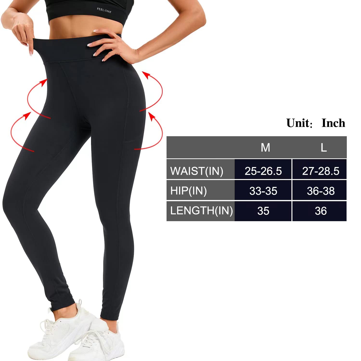 jorkolala Woman‘s Yoga Pants with Pockets Tummy Control, 4 Ways Stretch Workout Running Yoga Leggings Black