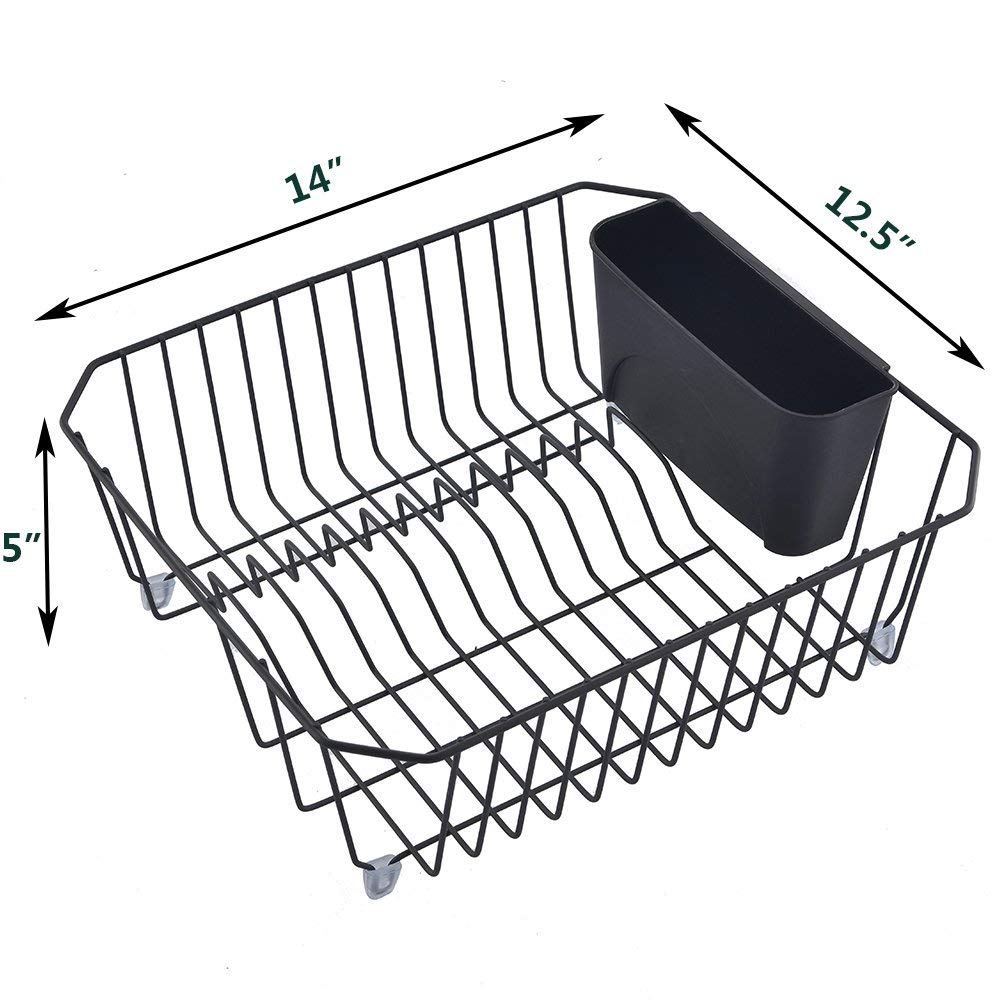 IKEBANA Black Simplicity Dish Drying Rack, Stainless Steel Dish Racks Rustproof for Kitchen Counter, Kitchen Chrome Finish Wire Dish Rack, Small Dish Drainer Rack with Removable Cutlery Holder