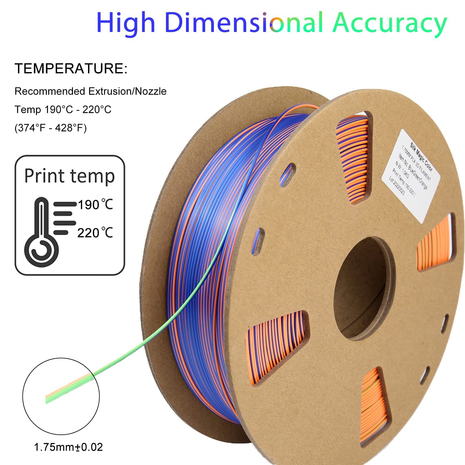 Nswern Silk Magic PLA 3D Printer Filament, Tri-Color Silk Shiny Filament Color Change Material 1.75mm +/- 0.02mm,1 kg/Cardboard Spool